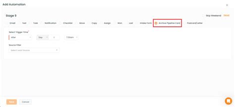 archive pipeline card as an option in pipeline automation insuredmine crm optimize and grow