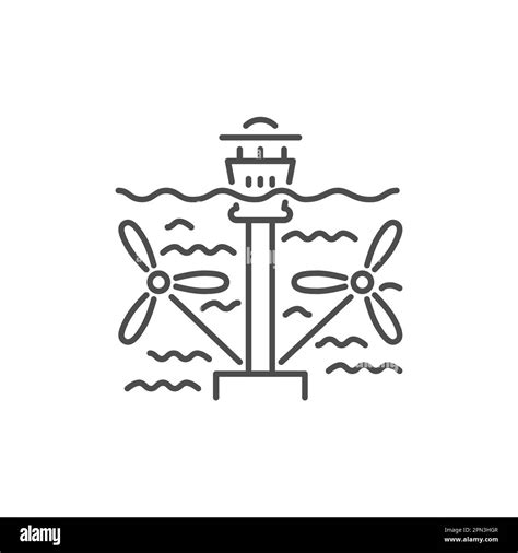 Tidal Energy Related Vector Linear Icon Hydropower Resource Vector Outline Illustration