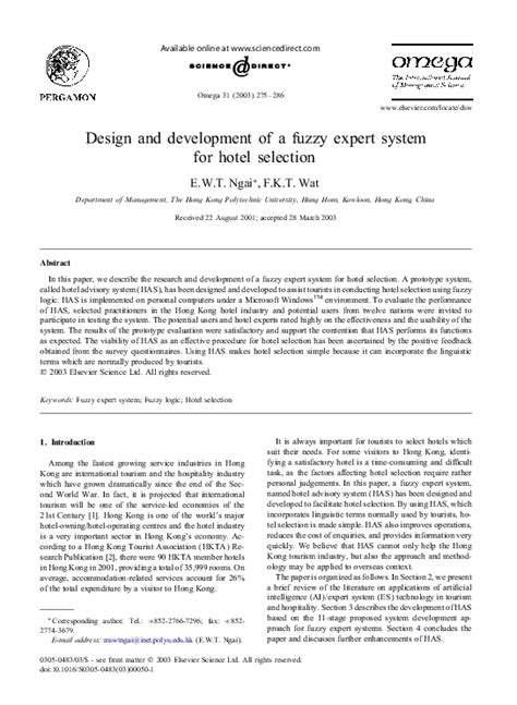 Pdf Design And Development Of A Fuzzy Expert System For Hotel Selection Nur Mohammad