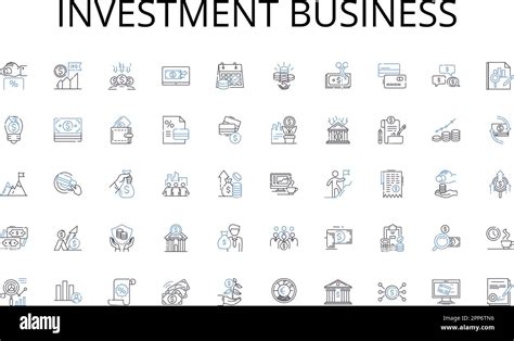 Investment Business Line Icons Collection Teamwork Strategy Unity Proficiency Vision