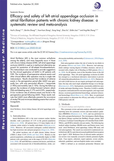 Pdf Efficacy And Safety Of Left Atrial Appendage Occlusion In Atrial