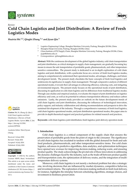 Pdf Cold Chain Logistics And Joint Distribution A Review Of Fresh Logistics Modes