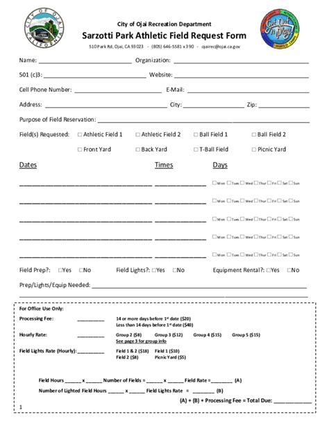 Fillable Online Sarzotti Park Athletic Field Request Form Fax Email Print Pdffiller