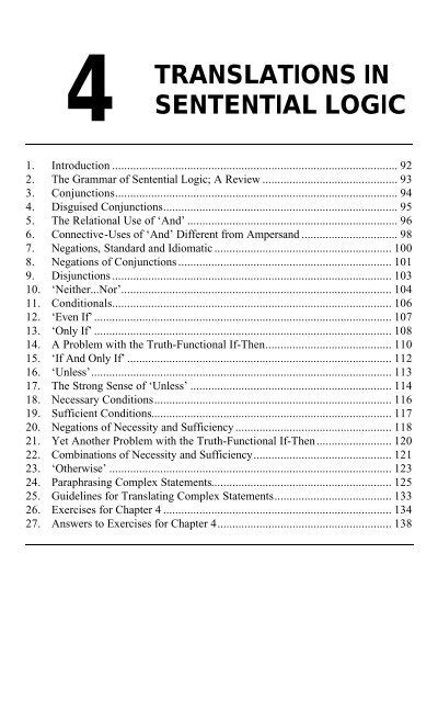 Chapter 4 Translations In Sentential Logic