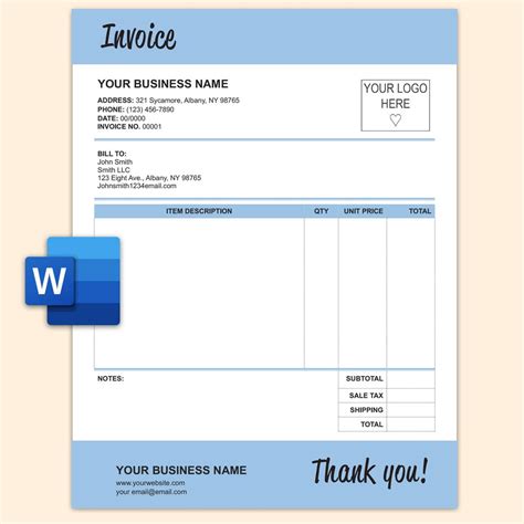 Invoice Template Word Document Business Invoice Custom Invoice Printable Invoice Invoice