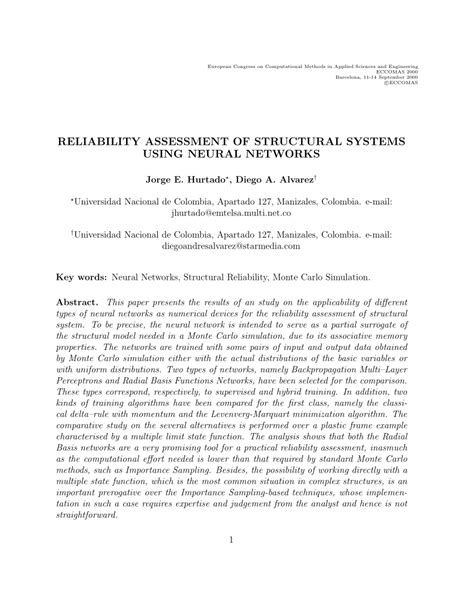 PDF RELIABILITY ASSESSMENT OF STRUCTURAL SYSTEMS USING NEURAL NETWORKS