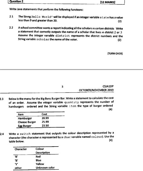 Solved Question 2 12 Marks Write Java Statements That
