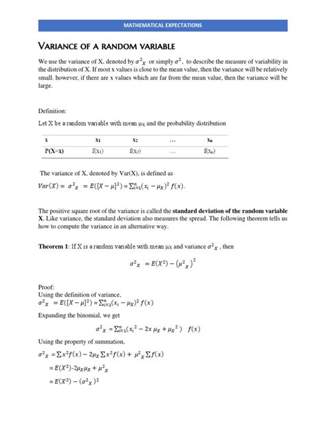 Variance Of A Random Variable Pdf Variance Expected Value