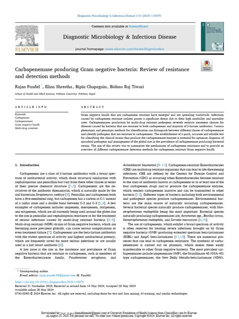 2024 Carbapenemase Producing Gram Negative Bacteria Review Of Resistance And Detection Methods