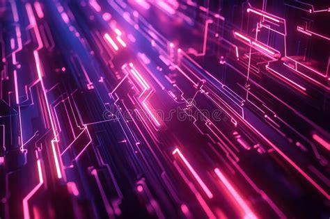 A Dynamic 3d Abstract Background With An Elaborate Network Of Pulsating Neon Circuits Forming A