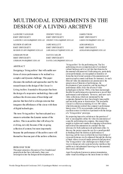 Pdf Multimodal Experiments In The Design Of A Living Archive
