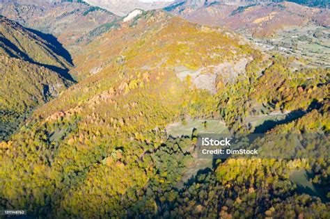 무인 항공기에서 녹슨 숲으로 바라볼 수 있습니다 가을 색상과 놀라운 전망 0명에 대한 스톡 사진 및 기타 이미지 0명 고속도로 곡선 Istock
