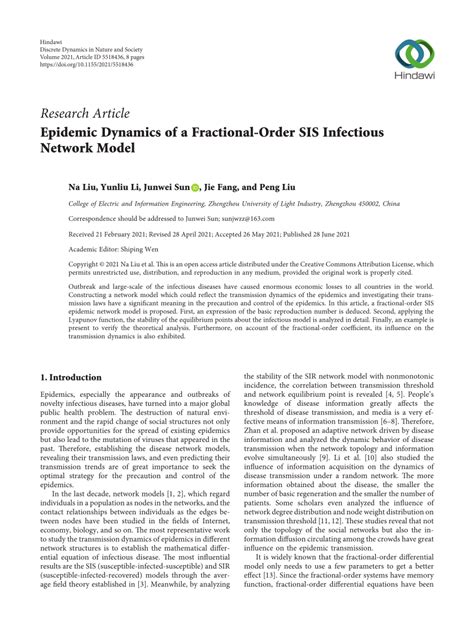 Pdf Epidemic Dynamics Of A Fractional Order Sis Infectious Network Model