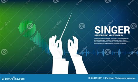Vector Conductor Hand With Sound Wave Microphone Icon Equalizer Background