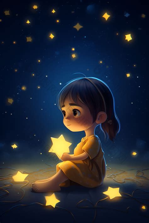 星空女孩星星数字插画图片 包图网