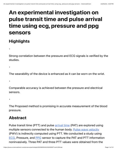 An Experimental Investigation On Pulse Transit Time And Pulse Arrival Time Using Ecg Pressure