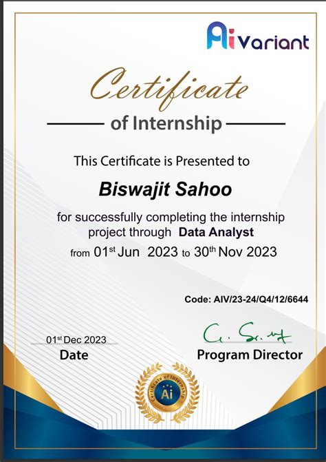 Completed 6 Months Of Internship Under Ai Variant Biswajit Sahoo