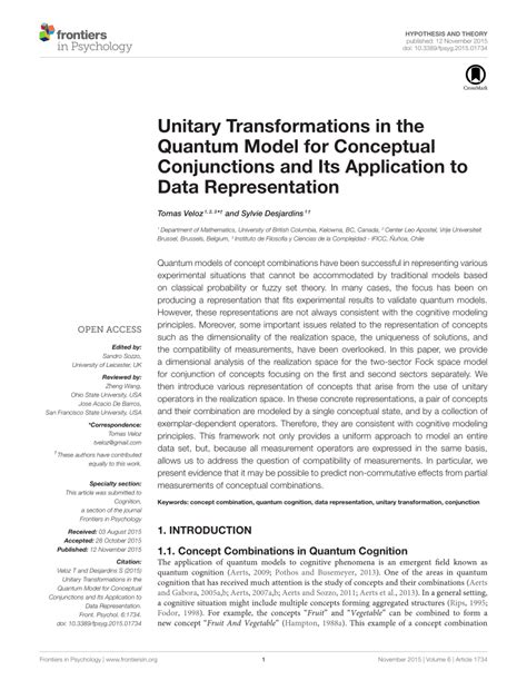 Pdf Unitary Transformations In The Quantum Model For Conceptual Conjunctions And Its