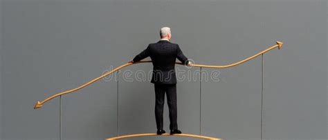 Miniature Businessman Balancing On A Curved Line Graph Miniature