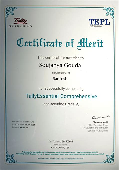 Soujanya Gouda On Linkedin Completed Tally Prime Course From Lcc Institute Hubli