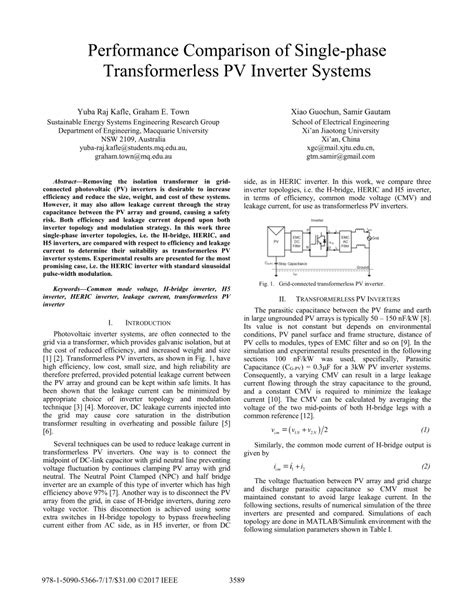 Pdf Performance Comparison Of Single Phase Transformerless Pv Inverter Systems