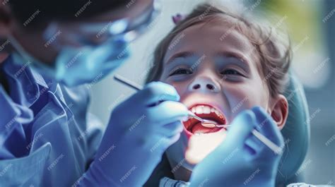 Examen Dental De Las Niñas En El Dentista Foto Premium