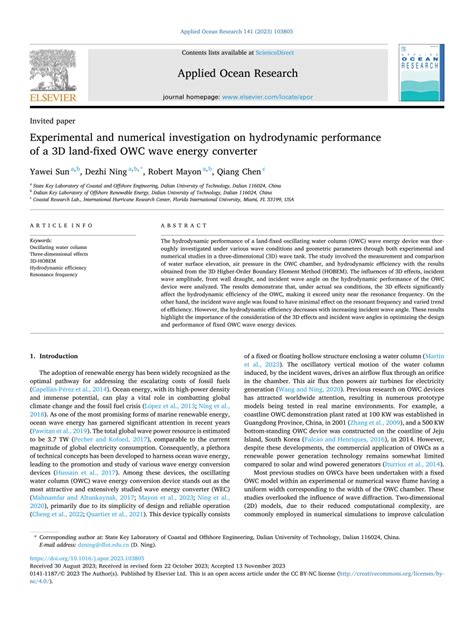 Pdf Experimental And Numerical Investigation On Hydrodynamic