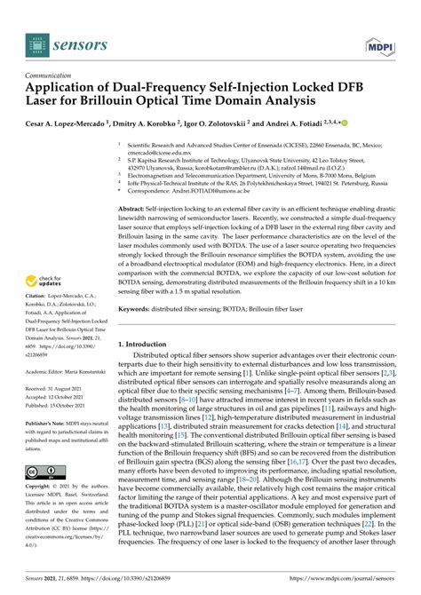 Pdf Application Of Dual Frequency Self Injection Locked Dfb Laser For