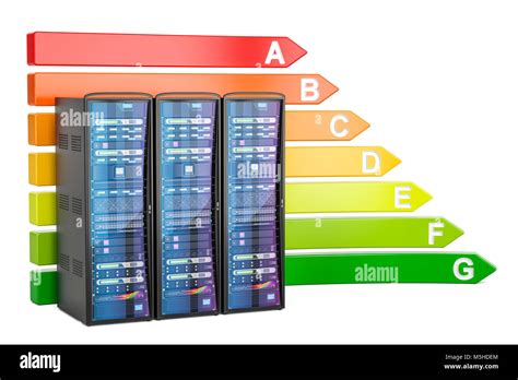 Energy Efficiency Chart With Computer Server Racks 3d Rendering Isolated On White Background