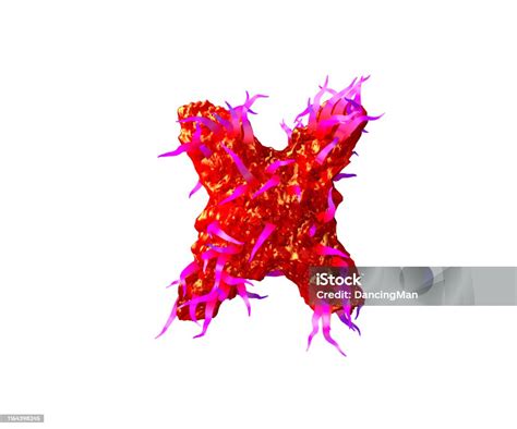 흰색 배경에 고립 된 분홍색 촉수와 빨간색 무서운 외계인 육체 무서운 공간 알파벳의 문자 X 기호의 3d 그림 3차원 형태에 대한 스톡 사진 및 기타 이미지 Istock