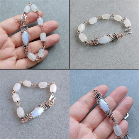 Браслет серебряный с лунным камнем wire wrap купить в интернет-магазине ...