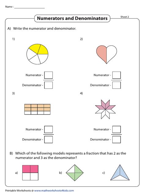 Fraction Models Identify Numerators Denominators 2 Pdf
