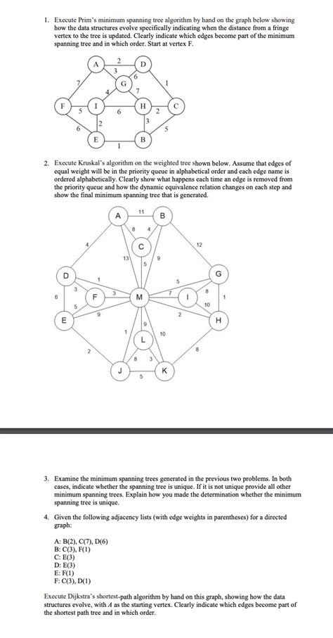 solved 1 execute prim s minimum spanning tree algorithm by