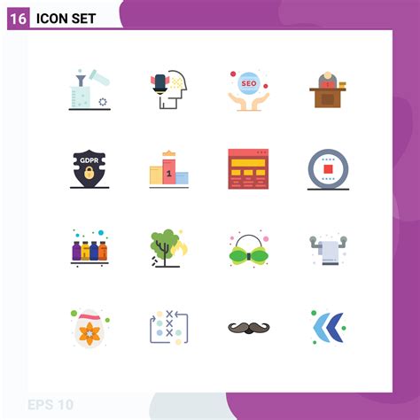 Set Of 16 Vector Flat Colors On Grid For Laptop Business Security Desk Seo Editable Pack Of