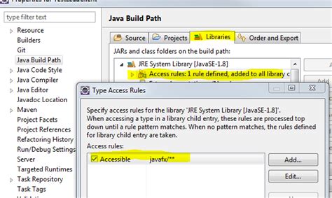 Eclipse — Eclipseがjfxrtjarクラスのアクセス制限について警告を表示する