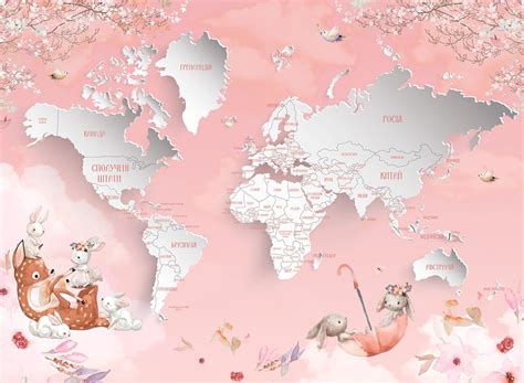Дитяча настінна карта світу 3d для дівчинки купити в магазині Еко Фабрика
