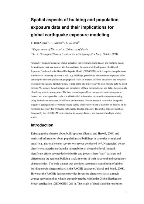 Pdf Spatial Aspects Of Building And Population Exposure Data And Their Implications For Global