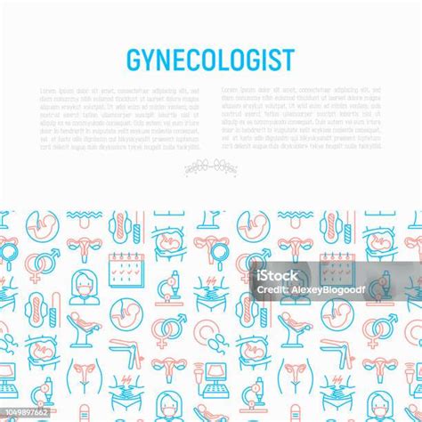 얇은 선 아이콘으로 산부인과 개념 자 궁 난소 부인과 자 임신 초음파 생리대 테스트 배아 생리 배 란 질 확장기 벡터 일러스트입니다 벡터에 대한 스톡 벡터 아트 및 기타