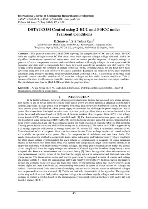 Pdf Dstatcom Control Using 2 Hcc And 3 Hcc Under Transient Conditions