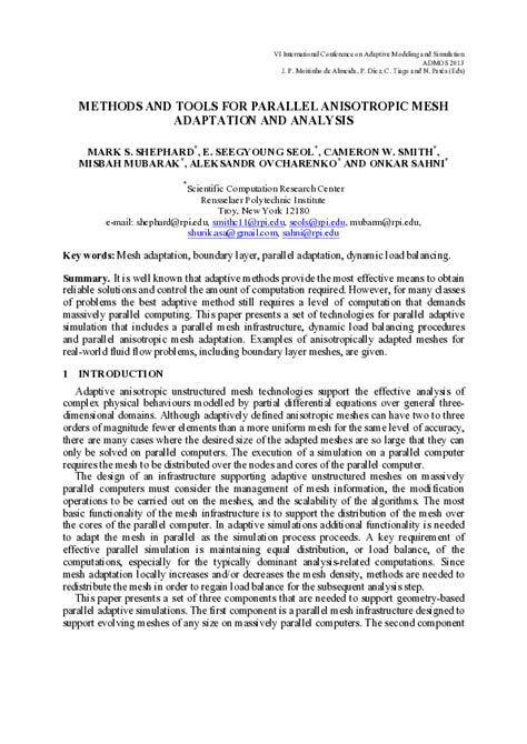 Pdf Methods And Tools For Parallel Anisotropic Mesh Adaptation And
