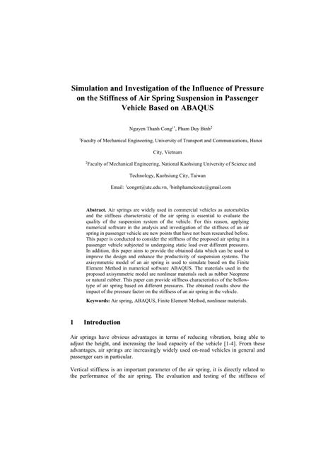 Pdf Simulation And Investigation Of The Influence Of Pressure On The Stiffness Of Air Spring