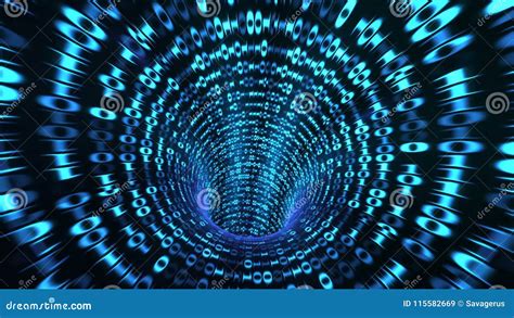 binary code tunnel blue 3d rendering stock illustration