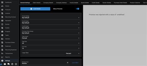 invoice design preview promise rejected undefined · issue 501