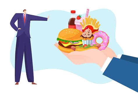 정크 패스트 푸드 거부 건강한 라이프 스타일 좋은 습관 거부 건강에 해로운 식사 디자인 만화 스타일 벡터 일러스트 개념에 대한 스톡 벡터 아트 및 기타 이미지 Istock