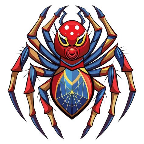 Araña De Dibujos Animados Roja Y Azul Con Patas Puntiagudas Y Patrón De