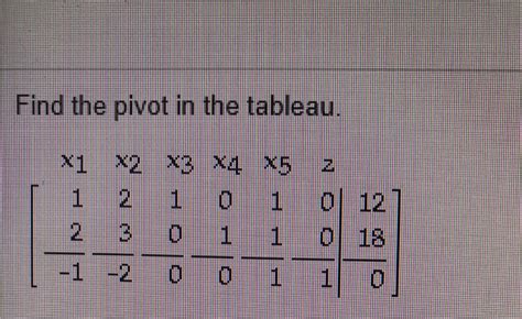 Solved Find The Pivot In The Tableau 1 2 1 0 1 Ol 121 2 3