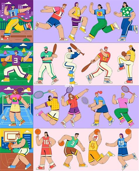插画教程扁平风人物插画（体育运动） 花瓣网