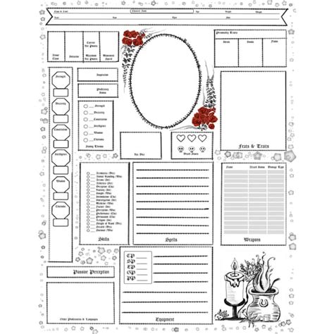 Dnd Character Sheet Flowers Etsy