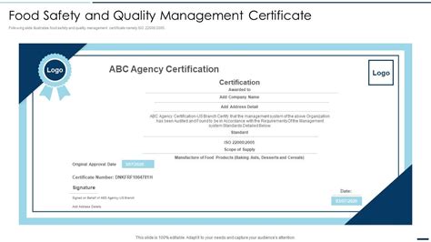 QA Plan Set 2 Food Safety And Quality Management Certificate Ppt PowerPoint Presentation Gallery