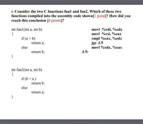 solved 6 consider the two c functions funl and fun2 which